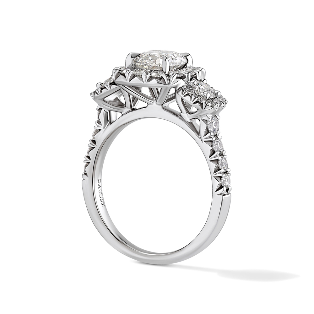 Three Stone Halo Pave Engagement Ring - ACMB
