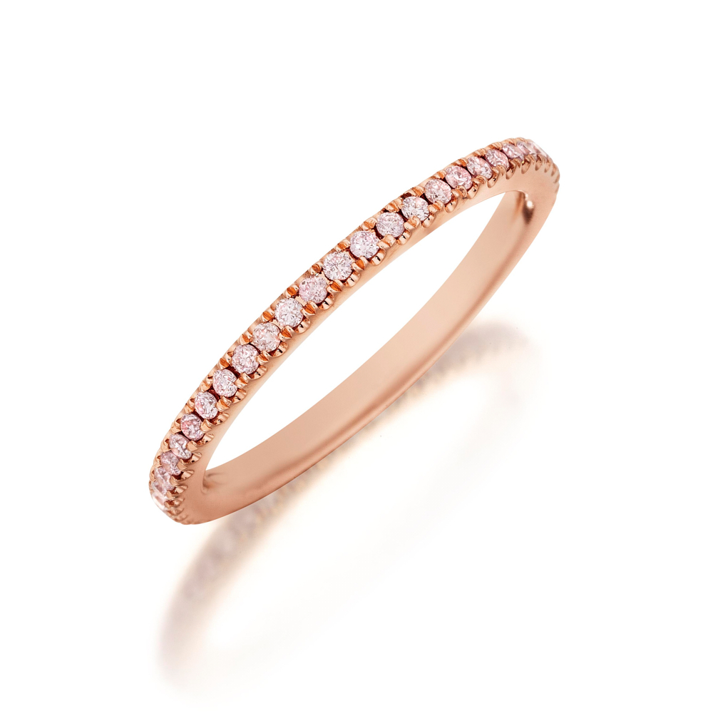 Delicate Natural Light Pink Diamond Pave Wedding Band - R1-2