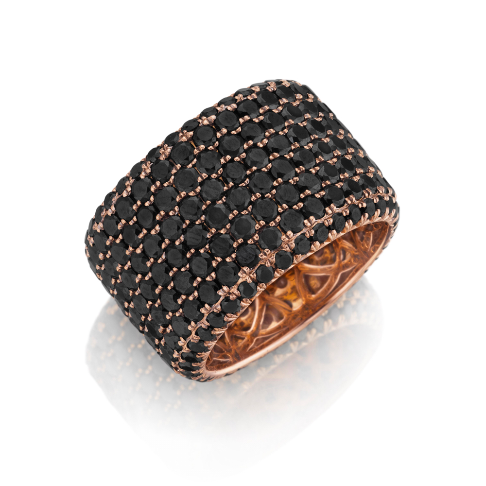 Bold Eight Row Black Diamond Band in Rose Gold - R20-5